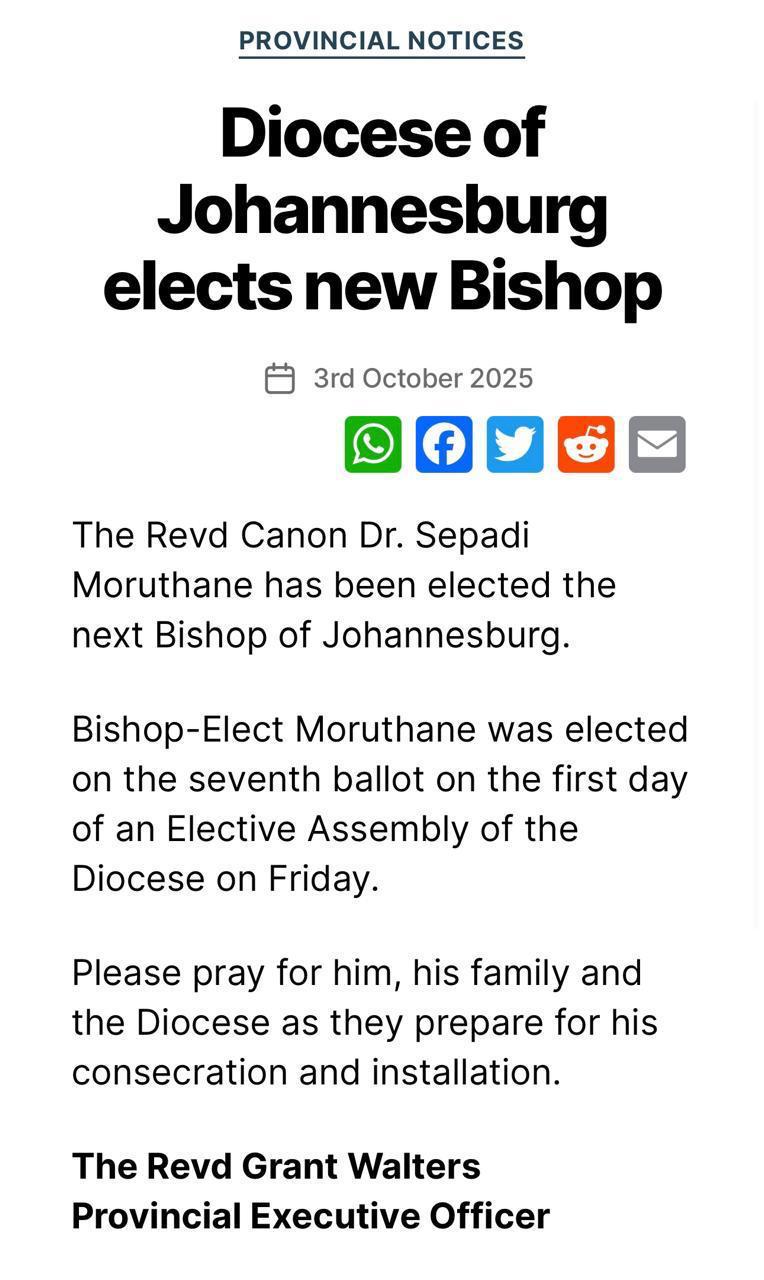 Diocese of Johannesburg: Bishop-Elect The Revd. Canon Dr. Sepadi ...